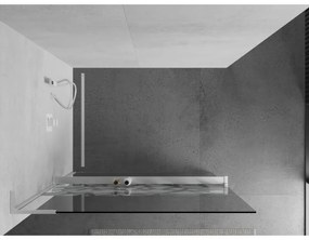 Mexen Kioto+ L, sprchová zástěna Walk-In s poličkou a věšákem 90 x 200 cm, 8mm čiré sklo bílý vzor, ​​bílý profil, 800-090-123-20-85