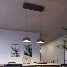 creative cables Závěsná lampa se 2 světly, s obdélníkovým XXL baldachýnem Rose-one, textilním kabelem a keramickými stínidly Barva: Hladký měděný dibond