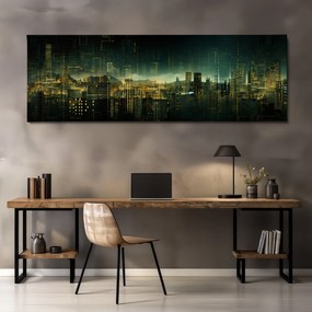 Obraz na plátně - Futuristické město - Světelná Abstrakce FeelHappy.cz Velikost obrazu: 210 x 70 cm