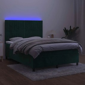 Box spring postel s matrací a LED tmavě zelená 140x190 cm samet 3136242