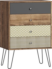 HOMCOM komoda se 4 zásuvkami, nohy z oceli, boho styl, 60 x 39 x 86 cm, vícebarevná