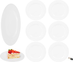 6 x Dezertní talíř bílý, mělký, vyražený porcelánový vzor, talířek 20 cm
