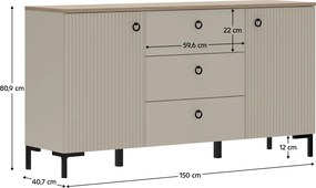 Kondela Komoda, šedohnědá Taupe/dub silverjack, DOMCA 2D3S