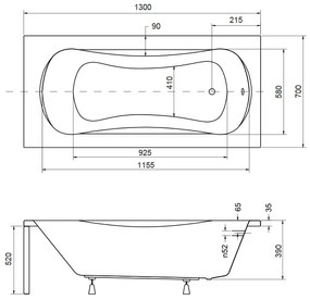 NIKIDO - B Akrylátová vana ARIA 130x70, 140x70, 150x70, 160x70, 170x70 Velikost: 130x70