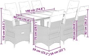 9dílný zahradní bistro set s poduškami hnědý polyratan 3276920