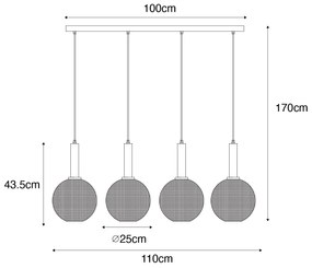 Designové závěsné svítidlo černé s kouřovým sklem 4-světlo - Chico
