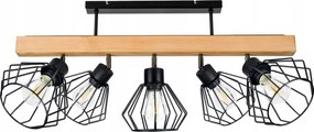 Dřevěná stropní lampa Lustr Stropní Svítidlo Loft Černá na 5x Klosz E27