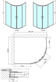 Polysan Polysan, EASY LINE čtvrtkruhová sprchová zástěna 1100x800mm, L/R, čiré sklo, EL2415