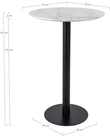 Designový kulatý barový stůl Kane 70 cm imitace mramoru / černý