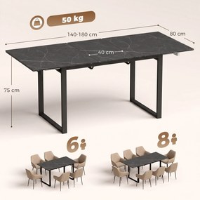 HOMCOM Rozkládací jídelní stůl 140-180 cm pro 6-8 osob, obdélníkový v industriálním designu s ocelovou konstrukcí, černá