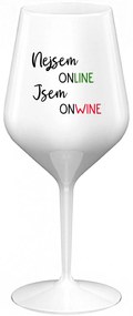 NEJSEM ONLINE JSEM ONWINE - bílá nerozbitná sklenice na víno 470 ml