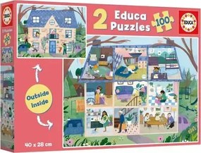 EDUCA Puzzle Outside Inside Dům / 2x100 dílků / od 6 let