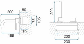 Podomítková umyvadlová baterie REA LUNGO LONG BOX systém, kartáčovaná měď