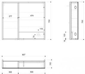 Sapho LINEX galerka s LED osvětlením, 80x70x15cm, borovice rustik LX080-0016