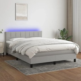 Box Spring Postel S Matrací A Led Textil Světle Šedá Blok se čtverci 140