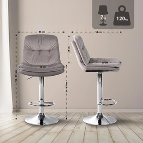 Barová židle Laurel samet chromovaná konstrukce – šedá