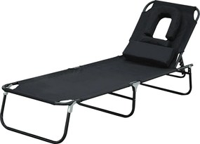 Skládací lehátko Outsunny s nastavitelným opěradlem v 4 polohách, zahradní lehátko s polštářem, kovový rám a oxfordská tkanina, nosnost 120 kg, 190x56