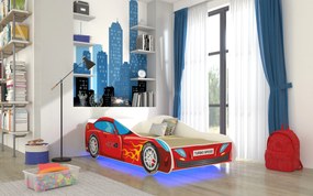 ADRK Furniture Postel s matracem a LED osvětlením AUTO 4x4 140x70
