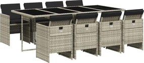 9dílný zahradní jídelní set s poduškami světle šedý polyratan 3210563