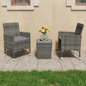 3dílný bistro set polyratan a tvrzené sklo šedý 3058359