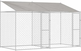 Psí klec s střechou Stříbrná 400 x 200 x 256 cm Ocel a PE 3368298