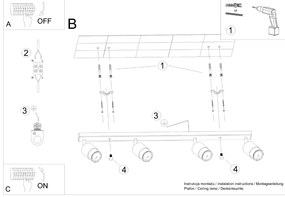 Bodové svítidlo Nero, 4x černé kovové stínítko, (možnost polohování), ch