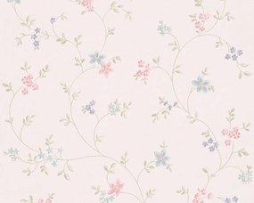 Vliesová tapeta květinový vzor, úponky rostlin - modrá, zelená, růžová, bílá 390712 / Tapety na zeď 39071-2 Maison Charme (0,53 x 10,05 m) A.S.Création