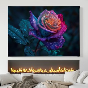 Obraz na plátně - Růže, kapky vášně FeelHappy.cz Velikost obrazu: 150 x 100 cm