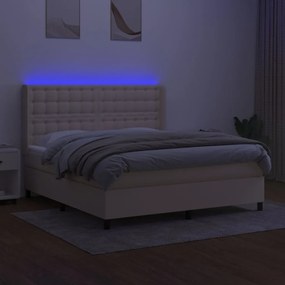 Box spring postel s matrací a LED krémová 180x200 cm textil 3138658