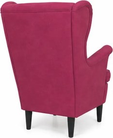 relaxační křeslo, ušák, dřevo/kov/samet, 102x75x85 cm, nohy tmavé/vínová, Dekorino KR20260113