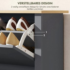 HOMCOM Botník se 2 sklápěcími přihrádkami, nastavitelná přepážka pro 8-12 párů bot, 72 x 26 x 80 cm, tmavě šedý