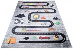 Dětský koberec s motivem silnice, auta a zvířátka Šířka: 80 cm | Délka: 150 cm
