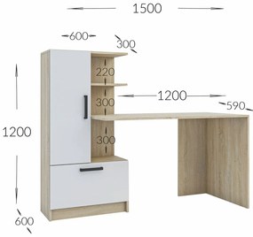 Pracovní stůl PRIVAS levý barva sonoma/bílá mat