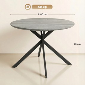 HOMCOM kulatý jídelní stůl pro 4 osoby, Ø100 cm, industriální styl s ocelovými X nohami, šedý