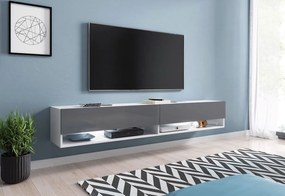 TV stolek LOWBOARD A 180, 180x30x32, bílá/šedá lesk, s LED osvětlením