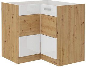 Rohová dolní kuchyňská skříňka Arryn 89x89 DN 1F BB (dub artisan + lesk bílý). 1024673