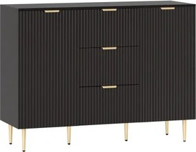 HOMCOM sideboard kuchyňský nábytek s 3 zásuvkami, nastavitelnými vloženými policemi, skříňky s žlábkovými dveřmi, 120 x 40 x 90 cm, černá