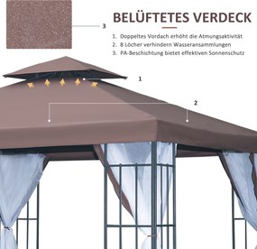 Zahradní altán Outsunny s moskytiérou a bočními panely, party stan s dvojitou střechou, zahradní gazebo 2,97x2,97m