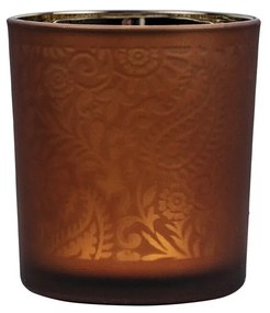 Oranžovo stříbrný skleněný svícen s ornamenty Paisley vel.S - Ø7*8cm