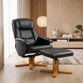 HOMCOM relaxační křeslo s podnožkou, nastavitelné PU relaxační křeslo, 360° otáčení, houpací funkce, černé