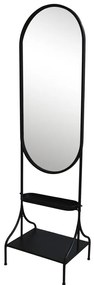 Černé antik kovové stojací zrcadlo s poličkou Filonia - 50*37*180 cm