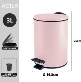 Spirella ADELAR pedálový odpadkový koš 3 L matná růžová / ocel