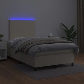 Box spring postel s matrací a LED krémová 120x200 cm umělá kůže 3135815