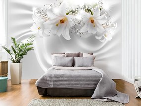 Fototapeta Královská bílá - bílé lilie na pozadí s texturou jednotné tkaniny