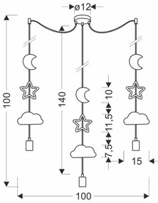 Dětský lustr na lanku TRIO 3xE27/20W/230V šedá/žlutá/bílá