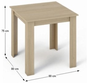 Jídelní stůl, dub sonoma, 80x80 cm, KRAZ