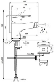 Ideal Standard Cerabase - Bidetová baterie s kovovou odtokovou garniturou, chrom BC840AA