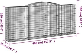 Klenuté gabionové koše 8 ks 400x50x160/180cm pozinkované železo 3147041