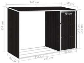 Zahradní kůlna Stigler na dříví - pozinkovaná ocel - 245x98x159 cm | hnědá