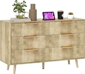 HOMCOM Komoda se 6 zásuvkami do ložnice s pruhovaným designem a dřevěnými nohami, příborník do obývacího pokoje a chodby 62x35x105 cm Dub